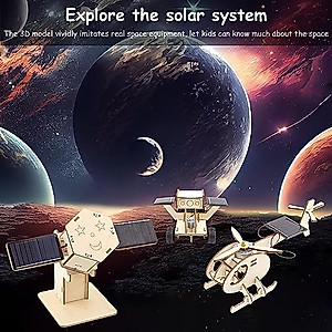 4 Set Solar-Power STEM Toy for Kids, DIY 3D Wood Puzzles Craft for Boys Girl Age 6-12, Educational Science Building Kit with 4 Different Models DIY Gift Toys for Christmas Birthday