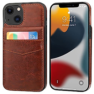 KIHUWEY Compatible with iPhone 13 Mini Case Wallet with Credit Card Holder, Premium Leather Magnetic Clasp Kickstand Heavy Duty Protective Cover for iPhone 13 Mini 5.4 Inch(Brown)