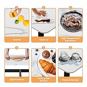 Marble Dining Table, Rectangular 55" Marble Kitchen Table for 4, Sintered Stone Dining Table for Dining Room, Kitchen, Marble Top Dining Table Scratch-Resistant, Heat-Resistant, Easy to Clean (White)