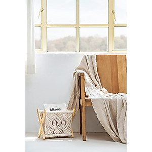 Mkono Macrame Magazine Rack and Boho Storage Baskets Organizer for Home Bedroom Living Room College Dorm Bed, Set of 3