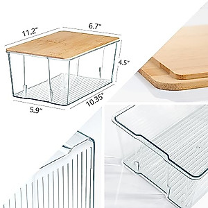 Qilinba 2 Pcs Bamboo Storage Box with Lids, Acrylic Storage Container with External Handles for Organizing Chips, Snacks, Coffee Pod, Laundry Pods, Crafts