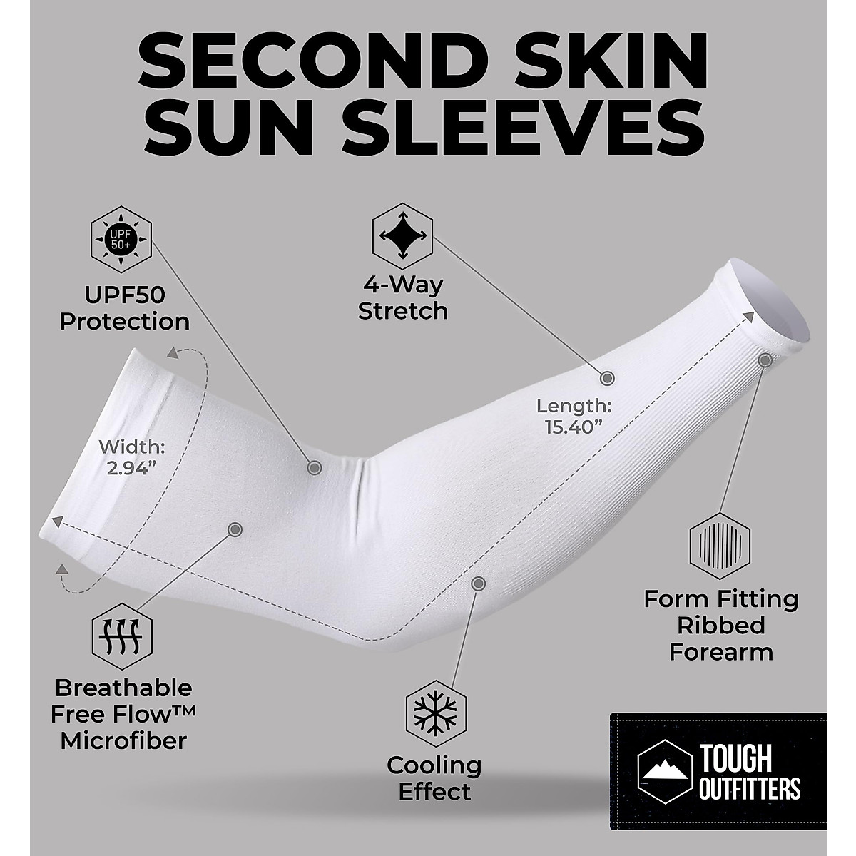 Tough Outdoors Sun Protection Sleeves - UV Arm Sleeves for Men and Women - Golf Cooling Arm Sleeves - Baseball Sun Sleeves