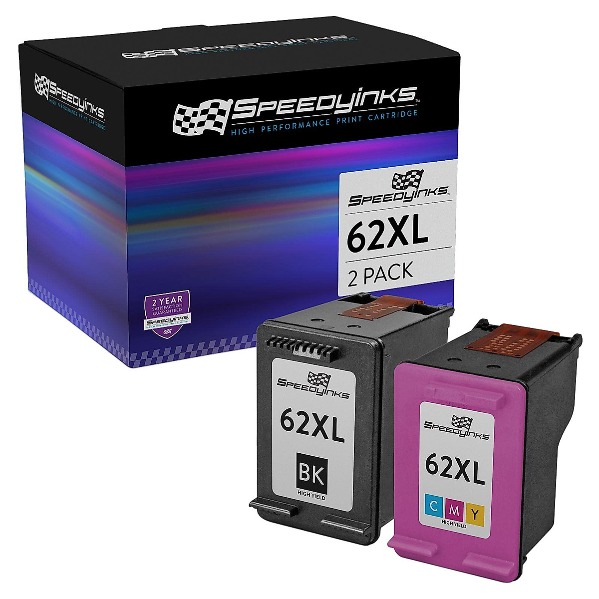 Speedy Inks Remanufactured Ink Cartridge Replacement for HP 62XL 62 XL C2P05AN High Yield (1 Black, 1 Tri-Color, 2-Pack) Compatible with HP Envy 7640 5660 5545 7644 7645 OfficeJet 5740 5746