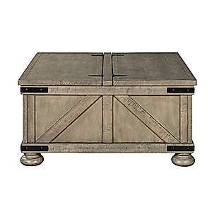 Signature Design by Ashley Aldwin Farmhouse Square Coffee Table with Lift Top for Storage, Grayish Brown