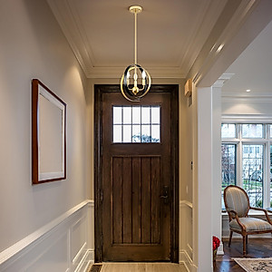 VIOLOEMI Black and Gold Pendant Light, Modern Globe Chandeliers for Dining Room, Adjustable Height 3-Light Farmhouse Foyer Hallway Entryway Kitchen Island Lighting Fixtures(Bulb Not Included)