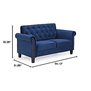 Furinno Bastia Vintage Modern Chesterfield Button Tufted Loveseat/Sofa Couch for Living Room, Navy Velvet