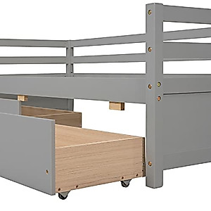 HYC Twin Daybed Frame with 2 Storage Drawers on Casters,Space Saving Furniture Wooden Day Bed Sofa Bed with Slats for Strong Support for Living Room Bedroom Gray,79.5" L x 41.8" W x 26.0" H