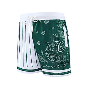 Baisile Basketball Shorts Men Mesh Athletic Gym Running Sports Workout Training Shorts with Pockets Drawstring-Green-2XL