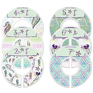 Mumsy Goose Nursery Closet Dividers Closet Organizers Baby Girl Clothes Dividers Mermaid (Sizes 2T - 7 (6 Rings))