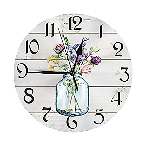 DADABULIU Wall Clock Spring Flower Rustic Country Silent Non-Ticking 10 Inch Round Clocks PVC Battery Operated Quartz Analog for Living Room Kitchen Bedroom Bathroom Office Home School Decor