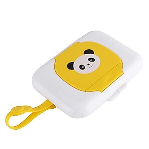 Baby Wipes Dispenser, Portable Refillable Baby Wet Wipe Pouch Dispenser, Reusable Stroller Wet Wipes Box for Outdoor Travel(White + Yellow)