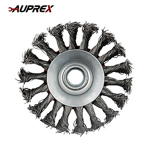 AUPREX 5 Pack 4 Inch Twist Knotted Wire Wheel Brush for Angle Grinder with 5/8 Inch-11 Threaded Arbor - 0.02 Inch Carbon Steel Wire for Heavy-Duty Conditioning for Various Metals