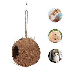 Hanging Coconut Shell Bird Nest Natural Coconut Hideaway Bird House Hut Breeding Nesting Bird Cage Box for Hamster Parakeets Love Birds Canary