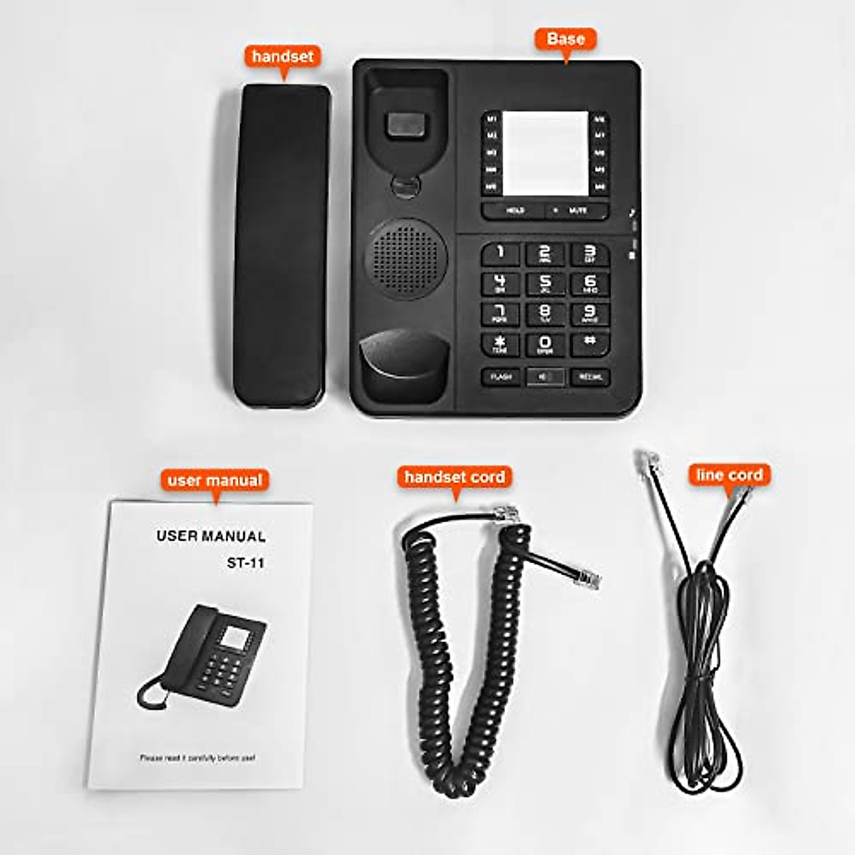 Corded Landline Phones - Convenient and Fast Desktop Landline Phones Durable Wall Phone with Hands-Free/Mute/Hold/Flash/Redial Function Easy to Operate Suitable for Home,Hotel,Office (Black)