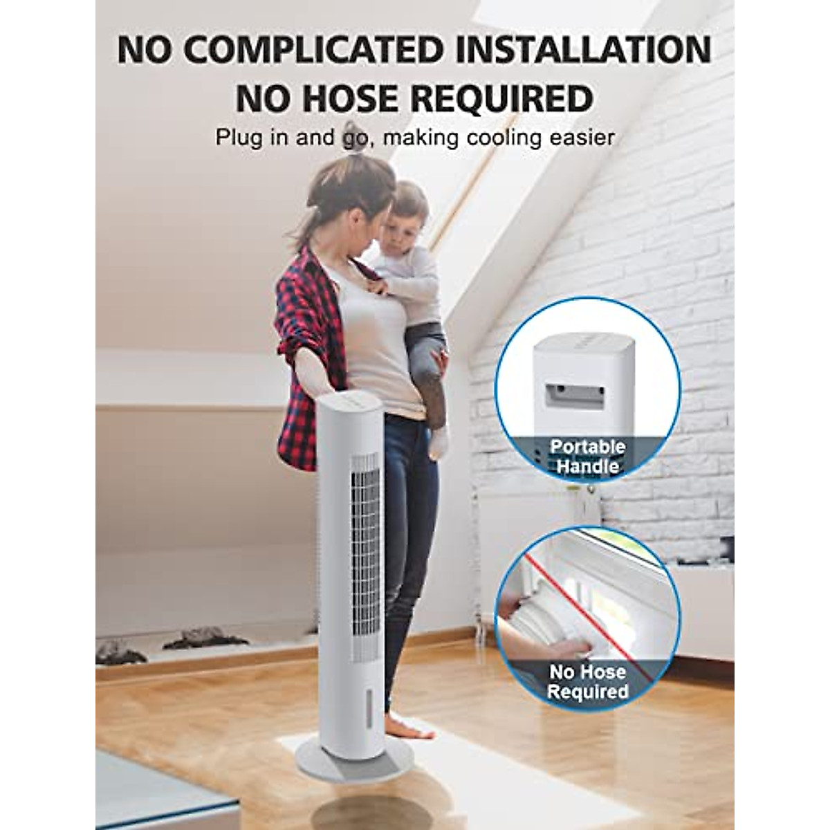 3-In-1 Evaporative Air Cooler, 1S Cooling Fan w/Remote Control & 65dB, Portable Room Cooler w/Cooling Mode, 60° Oscillation Evaporative Cooler, Air Conditioner Portable for Room Office, 4 Ice Packs