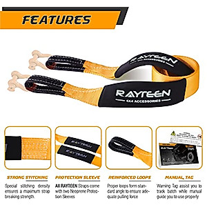 RAYTEEN Genuine 20,000lb Xtreme Heavy Duty Tree Saver | 8.2ft x 3in Vehicle Tow Strap with Reflective Sleeve & Reinforced Loops | Suits for 4x4 Offroad UTV ATV Trucks Boats