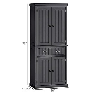 HOMCOM 72" Traditional Freestanding Kitchen Pantry Cabinet Cupboard with Doors and 3 Adjustable Shelves, Black