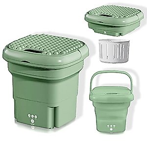 Foldable and Portable Washing Machine, Mini Portable Washer, Washing Machine with Drain Basket for Apartment, Laundry, Camping, RV, Travel, Underwear, Personal, Baby - GREEN
