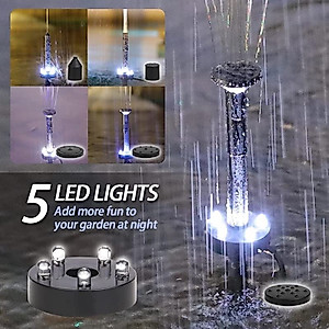 LUKEO Fountain Pump Solar Fountain Pump 5 LED Lights 3.6W Solar Fountain Water Pump Flow 200L/H With 5 Fountain Style For Pool