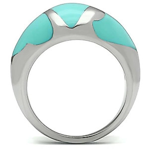 Womens Ring Turquoise Ring Stainless Steel Ring with Epoxy 9