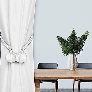 XIOTOTIEMPO Magnetic Curtain Tiebacks Biege 4 Pack, Curtain Tie Backs Holdbacks Holders Hooks Clip Buckles for Curtains Drapes, Curtain Ties for Home Bedroom Office Decorative Curtain(White)