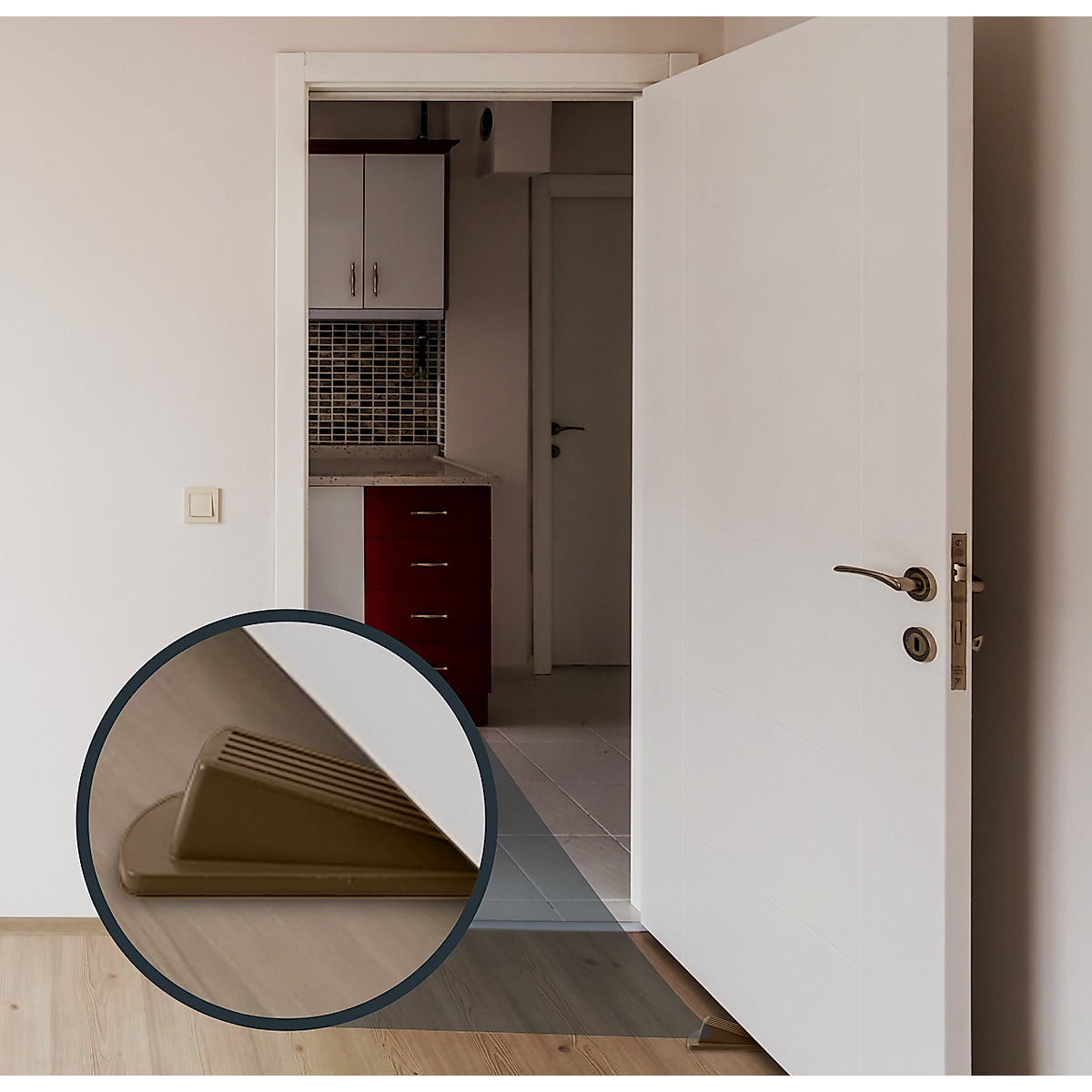 Rubber Door Stoppers for Bottom of Door - Security Wedge Door Stops for Concrete, Tile and Carpet Floors - Heavy Duty (4 Pack, Brown)