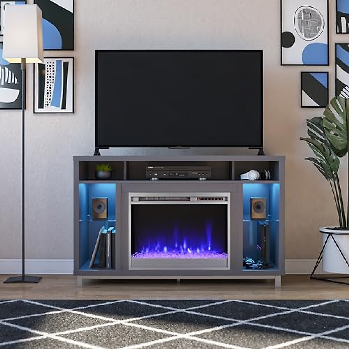 Ameriwood Home Lumina Fireplace TV Stand for TVs up to 48", Graphite Gray