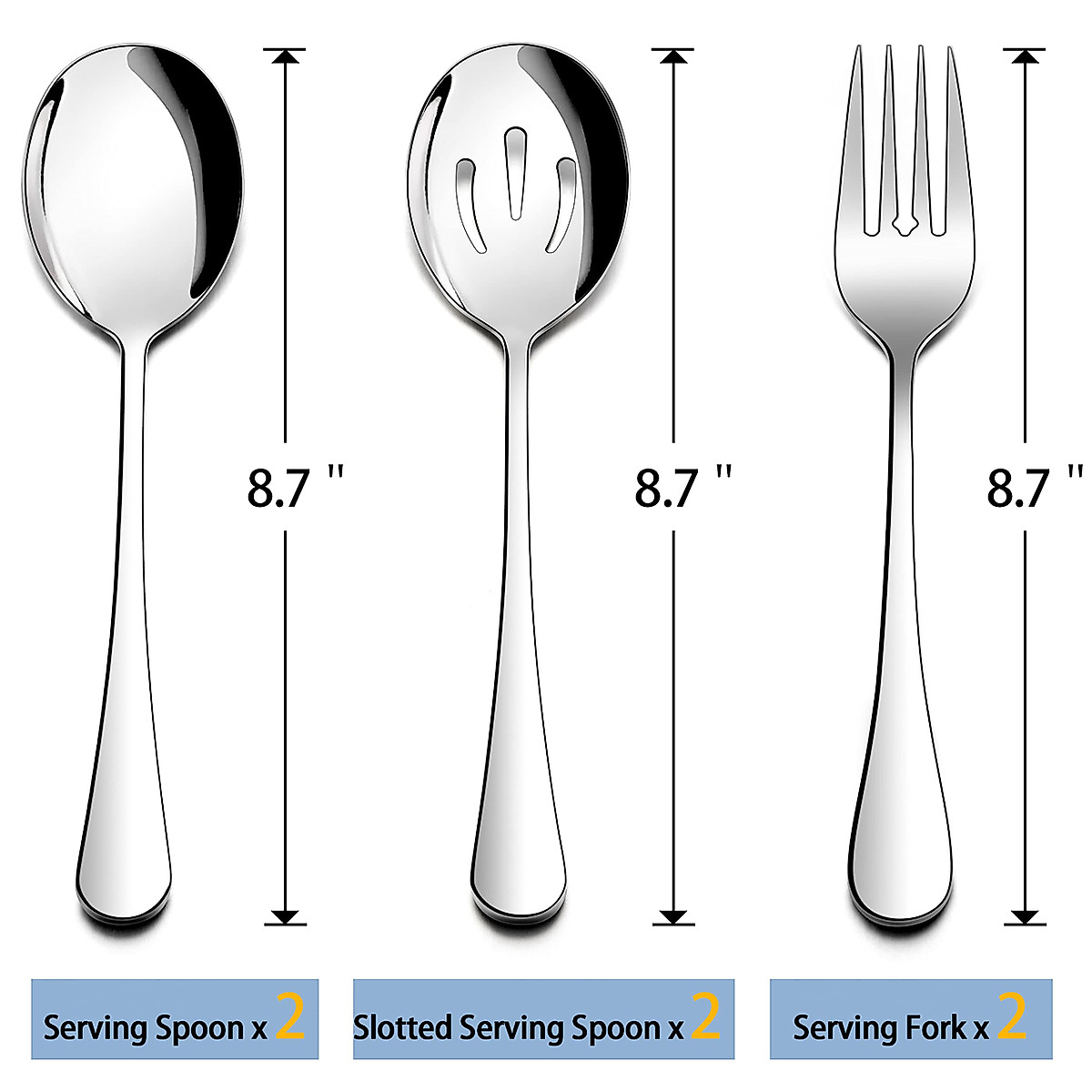 Homikit Stainless Steel 2 Serving Spoons, 2 Slotted Serving Spoons, 2 Serving Forks, Metal Buffet Party Banquet Restaurant Catering Serving Utensils Spoons Forks Set, Mirror Polished, Dishwasher Safe
