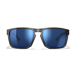 Wiley X WX Founder Sunglasses Safety Glasses for Men Shatterproof UV Eye Protection for Combat, Shooting Captivate Polarized Blue Mirror Lenses Gloss Crystal Grey Frames