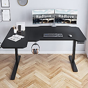Radlove 59-Inch Large Electric Height Adjustable Computer L-Shaped Desk with Memory Controller Corner Standing Desk Modern Workstation with Splice Board Game Ergonomic Desk (Black Frame + Black Top)