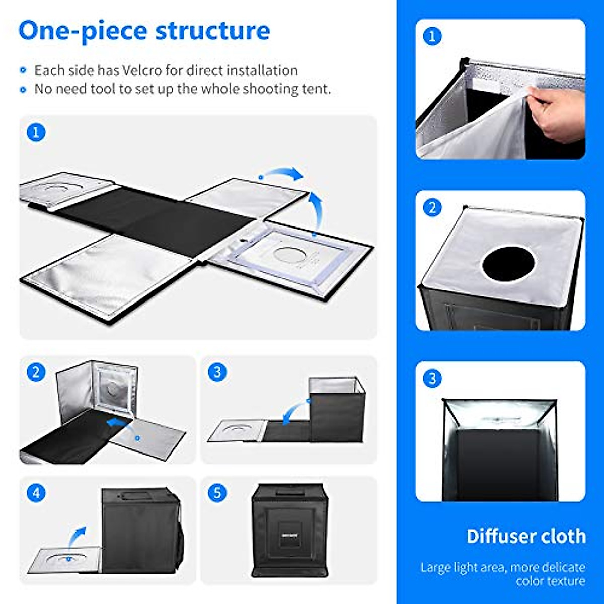 Neewer Photo Studio Light Box, 24” × 24” Shooting Light Tent with Adjustable Brightness, Foldable and Portable Tabletop Photography Lighting Kit with 120 LED Lights and 4 Colored Backdrops