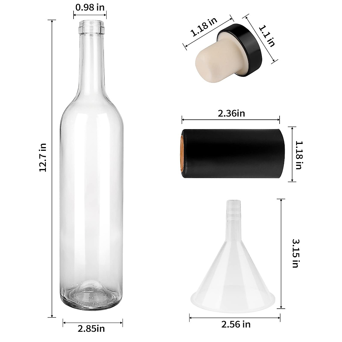 GUANENA 8 Pack 750ml Clear Glass Bottles with Cork Lids and PVC Shrink Capsules, Empty Home Brewing Wine Bottles with Funnel for Sparkling Wine, Juice, Kombucha, Beverages