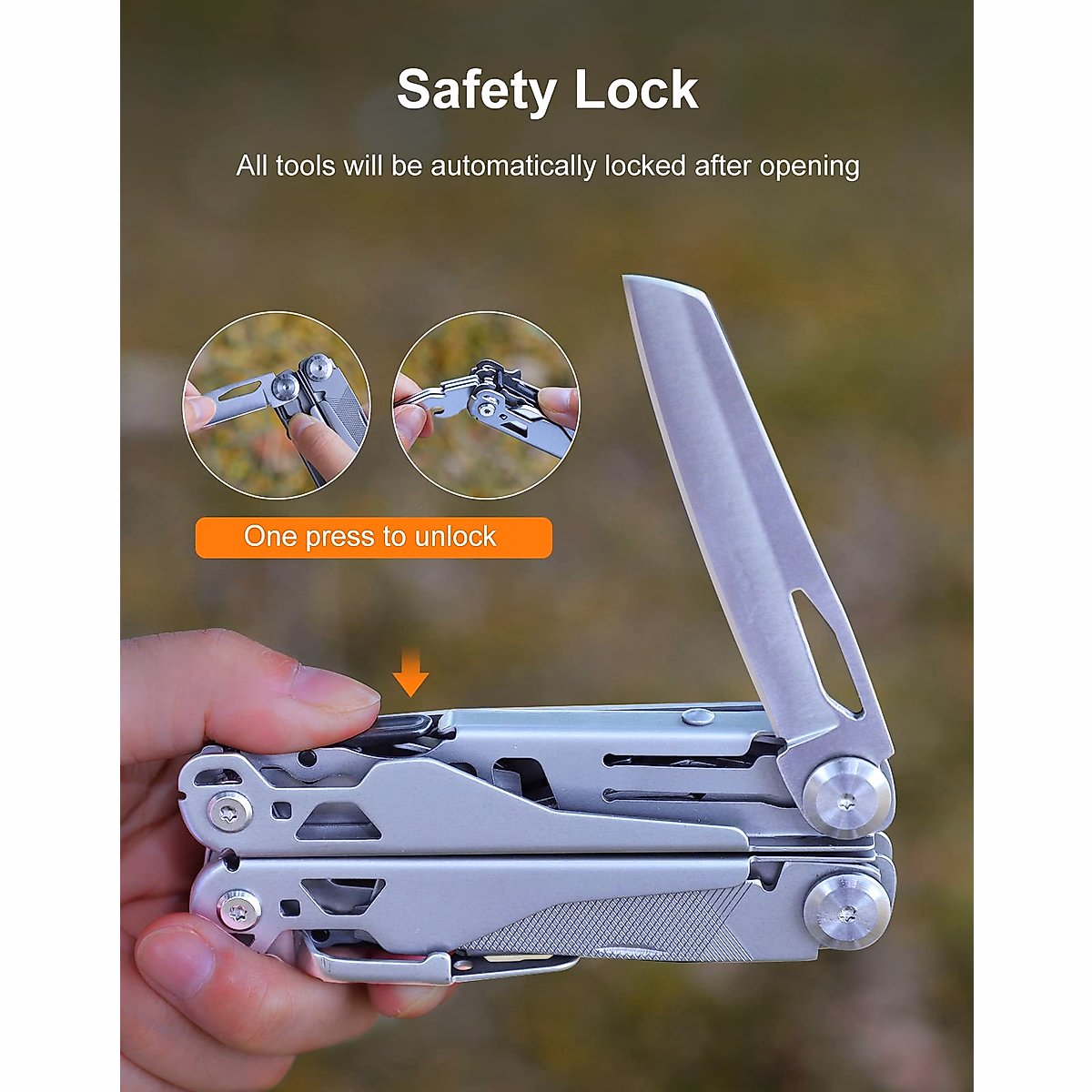 SUYIWEE Multitool 19-in-1 with Safety Lock, Professional 440A Stainless Steel Multi Tool Pliers Pocket Tool, Foldable Multitools with Nylon Sheath for Outdoors, Survival, Camping, Hiking, Repairing