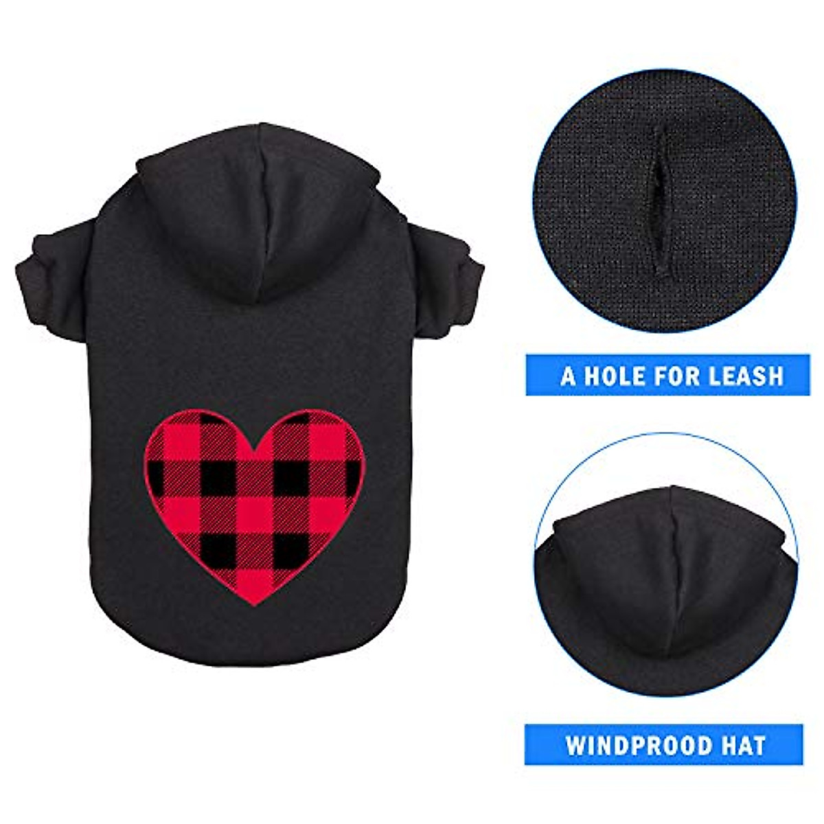 Dog Hoodie Sweater for Dogs Pet Clothes Black Buffalo Plaid Warm and Soft Breathable Cozy(XS)