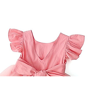 LYXIOF Toddler Baby Girl Tutu Tulle Dress Cotton Linen Ruffle Back Bowknot Princess Party Dresses Pink 90CM