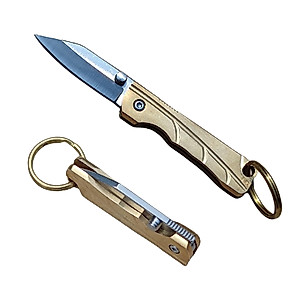 COHOMELARS Small Keychain Knife,Mini Folding Pocket Knife,Brass Handle, Stainless Steel Blade, EDC Box Cutter,Small Gift for Women Men