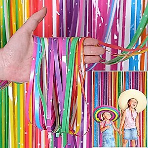 Colorful Foil Fringe Curtain Backdrop (2 Pack) - 6.6 x 3.3 ft Photo Booth Backdrop Curtain for Parties - Tinsel Curtain Fringe Backdrop Party Decorations for Birthday, Wedding or Bachelorette Party