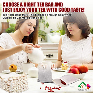 100 Pack Tea Filter Bags with Drawstring, Tea Filter Bags for Loose Tea, Reusable Tea Filter Bags, Disposable Tea Infuser Sachets for Tea Leaf Coffee Brew, Cheesecloth Mesh Muslin Strain Bags 3x4 inch