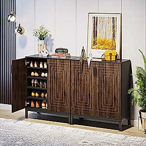 Tribesigns Shoe Cabinet with Doors, 20 Pairs Entryway Shoe Storage Cabinet with Shelves, 5-Tier Modern Free Standing Shoe Racks Storage Organizer for Closet, Living Room, Bedroom (Brown/Black)