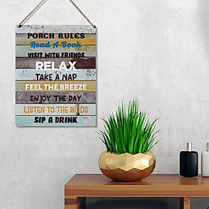 Qious Porch Sign Gift Farmhouse Porch Rules Read a Book Visit with Friends Wooden Hanging Sign Plaque Rustic Wall Art Decor for Home Decoration 10 x 8 Inches