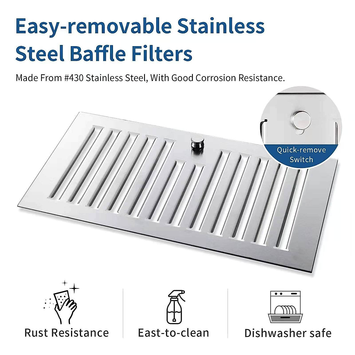 Zomagas Range Hood Insert 30 inch,Stainless Steel Kitchen Vent Hood 600CFM,Built-in Kitchen Stove Hood w/Front Button Controls and Front LED Lights,Baffle Filters,Ducted/ductless Convertible Duct