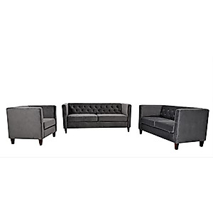 US Pride Furniture Modern Style Soft Elegant High Density Foam Cool Grey Velvet Button-Tufted 3 PC Living Room Set with Removable Cushion & Solid Wood Legs (S5708-5714) Sofas