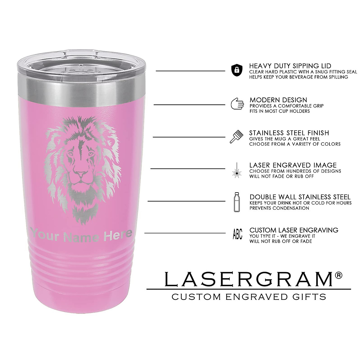 LaserGram 20oz Vacuum Insulated Tumbler Mug, Horse Hurdles, Personalized Engraving Included (Light Purple)