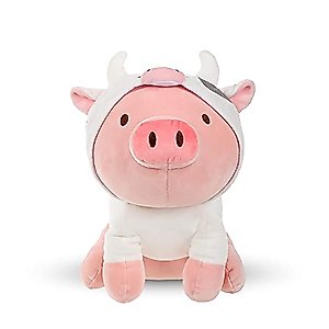 MINISO 12'' Sitting Piglet Stuffed Animals Kawaii Plush, Pig Cute Soft Plushies Body Pillow, Piglet Plush Throw Pillow Doll Plush Toys Gift for Valentine's Day Christmas(Cow Hoodie)