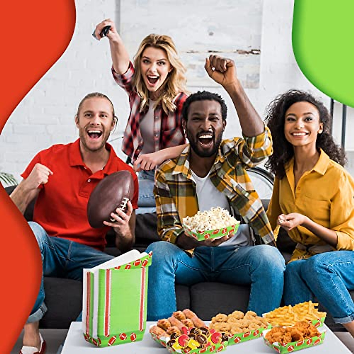 100 Pcs Football Paper Food Trays Nacho Trays Football Paper Party Bowls Football Party Supplies Snack Candy Holder Trays Disposable Serving Trays for Football Sports Event Family Party Decorations