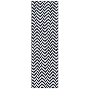 SAFAVIEH Montauk Collection Runner Rug - 2'3" x 7', Navy & Ivory, Handmade Chevron Cotton, Ideal for High Traffic Areas in Living Room, Bedroom (MTK812C)