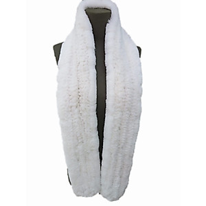 XUYUZUAU Women's Real Rex Rabbit Knitted Hair Scarf Neckerchief (White)