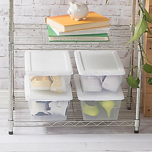 Sterilite 6 Qt Clear Plastic Stackable Storage Bin w/White Latching Lid Organizing Solution, 12 Pack