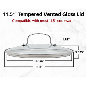 Nuwave 11.5” Tempered Vented Glass Lid, Shatter-Resistant, Oven Safe, Dishwasher Safe, Stainless-Steel Rim and Handle