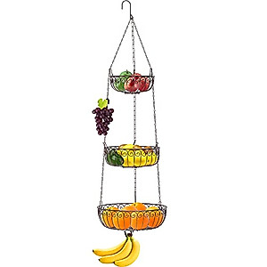 SimpleHouseware 3-Tier Fruit Hanging Basket, Bronze